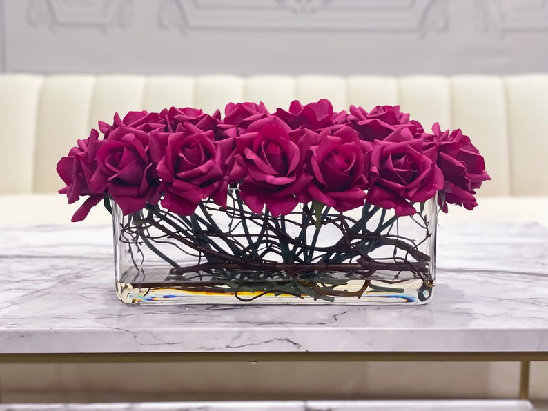 Modern Long Fuchsia Pink Real Touch Roses Arrangement – Flovery.com
