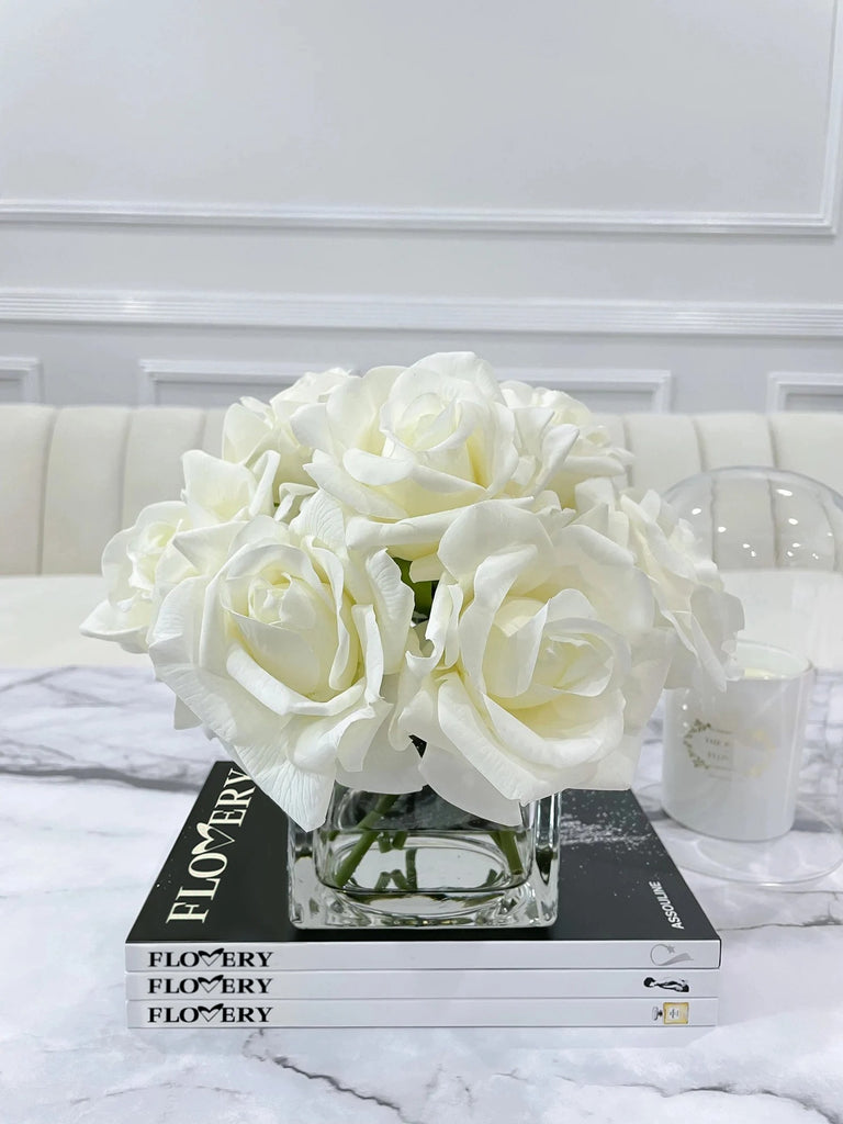 Premium Real Touch Forever White Roses Arrangement – Flovery.com