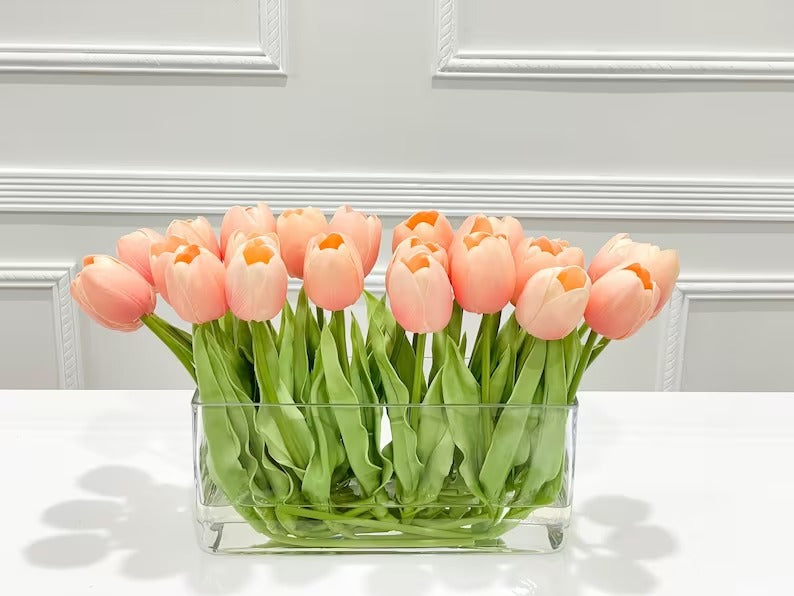 17-in Modern Long Real Touch Tulips Arrangements for Luxury Home Decor ...