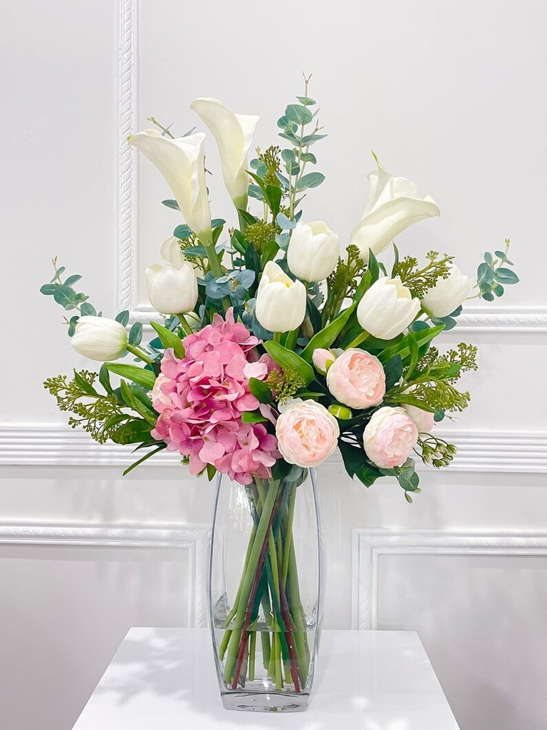 Real Touch Calla Lilies Tulips Tall French Centerpiece – Flovery.com