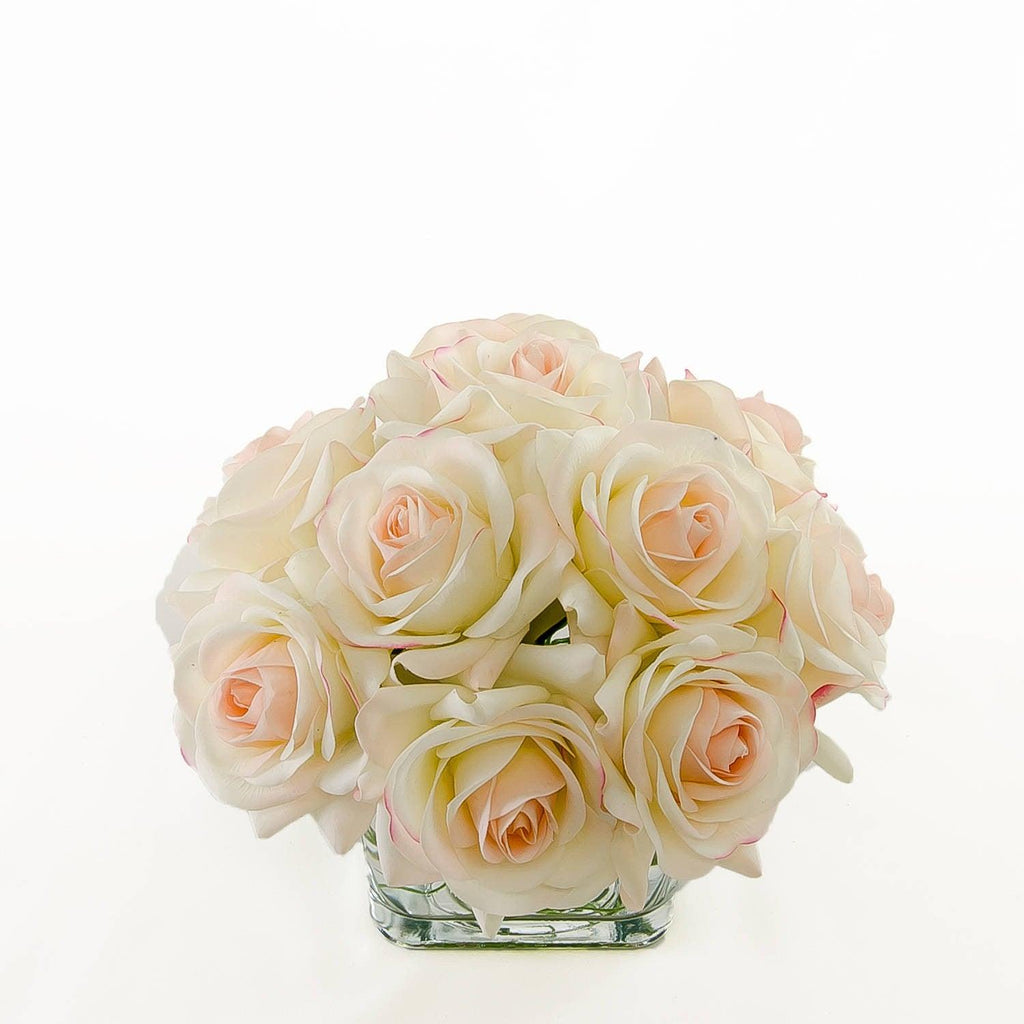 Real Touch Ivory Roses Pink Tipped Greenery Arrangement – Flovery.com