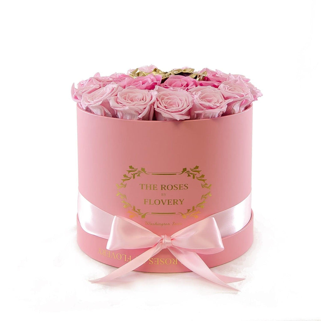 Medium Round Pink Box Dark Light Pink Gold Roses – Flovery LLC