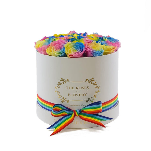 Medium Round White Box Rainbow Roses – Flovery LLC