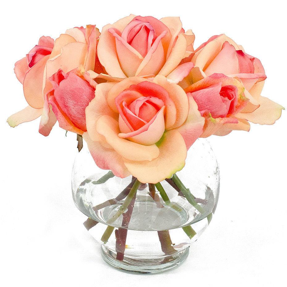 Real Touch Orange Roses and Buds Round Glass Arrangement – Flovery LLC