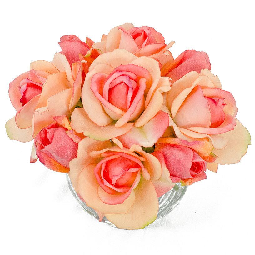 Real Touch Orange Roses and Buds Round Glass Arrangement – Flovery LLC