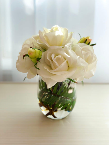 White Real Touch Roses Buds Arrangement – Flovery.com